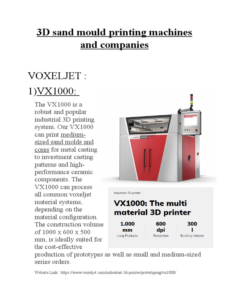 3D Sand Mould Printing Machines and Companies | PDF | 3 D Printing ...