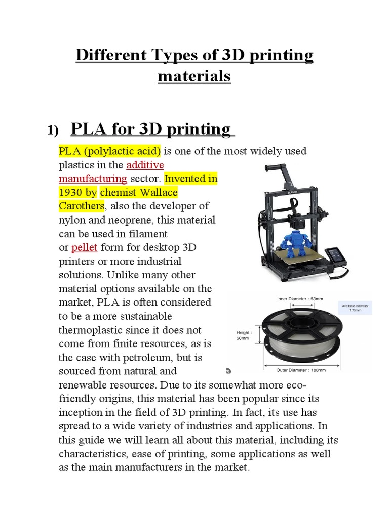 Types of 3D Printing Materials Explained | PDF | Chemical Substances ...