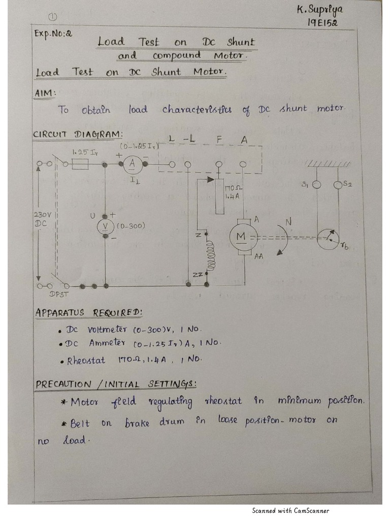 Exp - No 2 (Load Test On DC Shunt and Compound Motor) | PDF