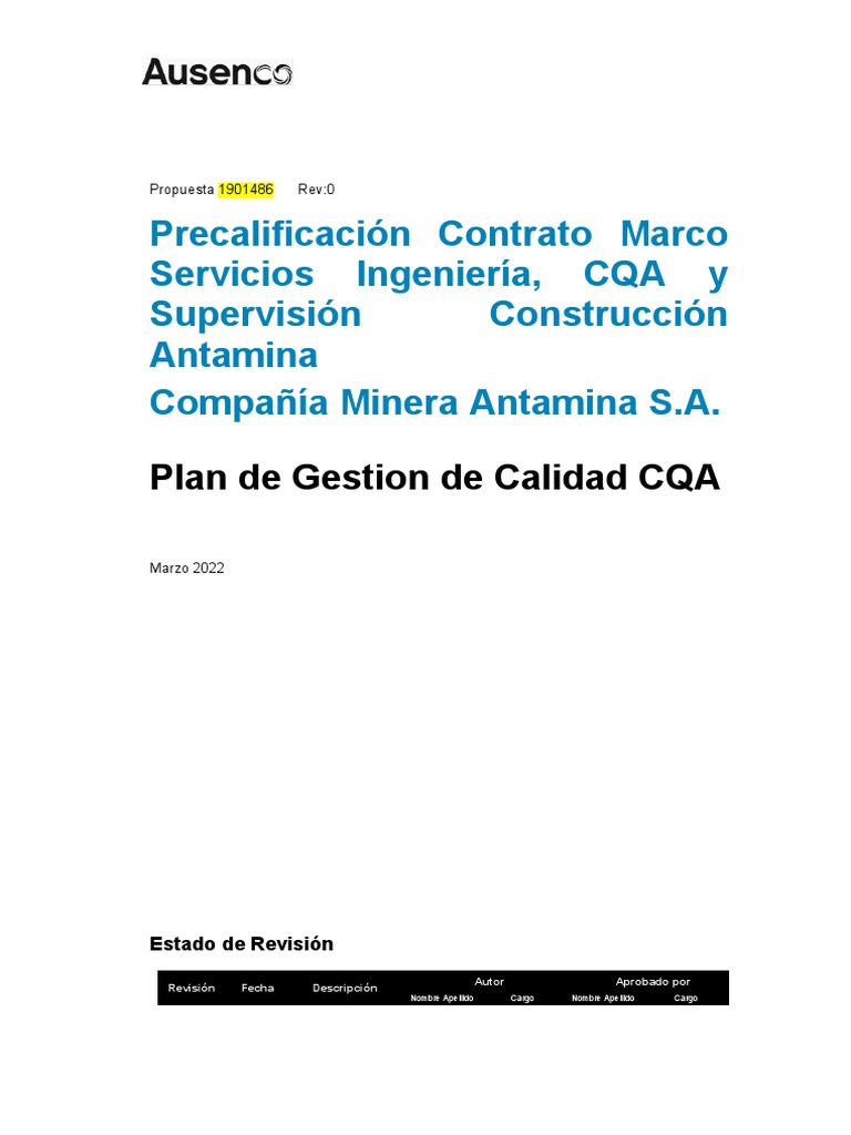 Plan CQA CMA | PDF | Calidad (comercial) | Ingeniero civil