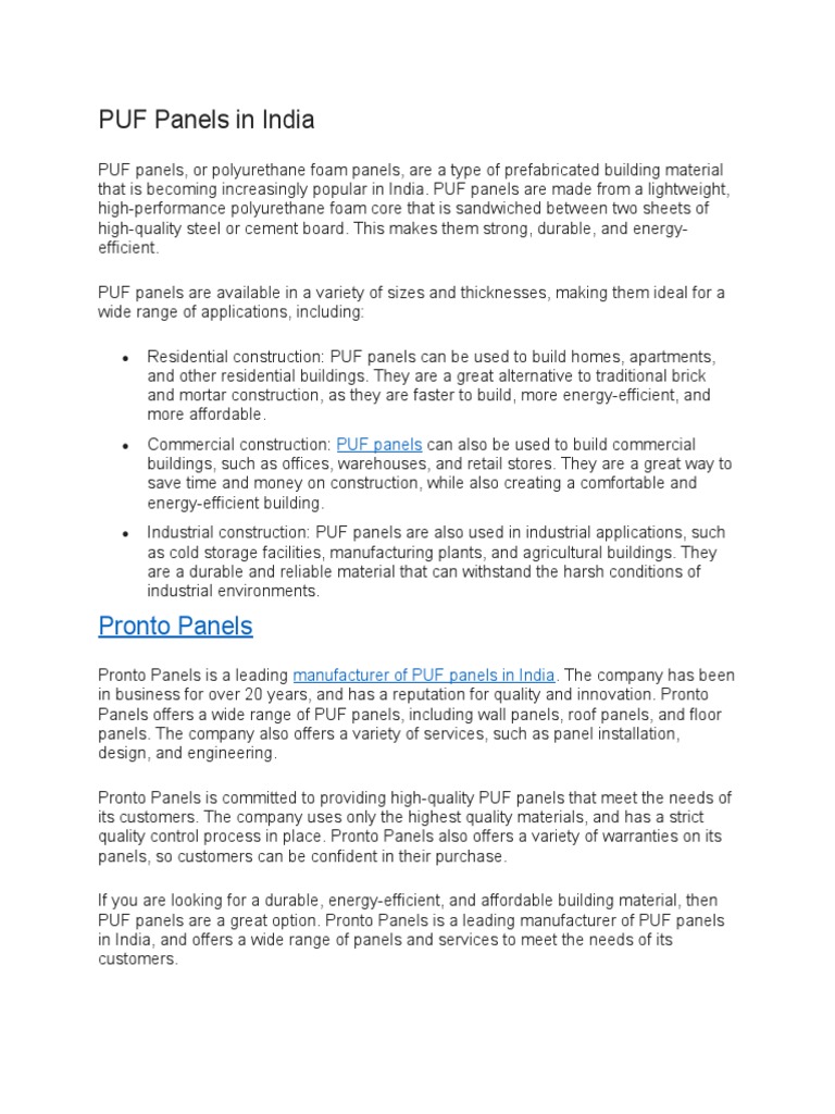 PUF Panels in India - Leading Manufacturer | PDF | Efficient Energy Use ...