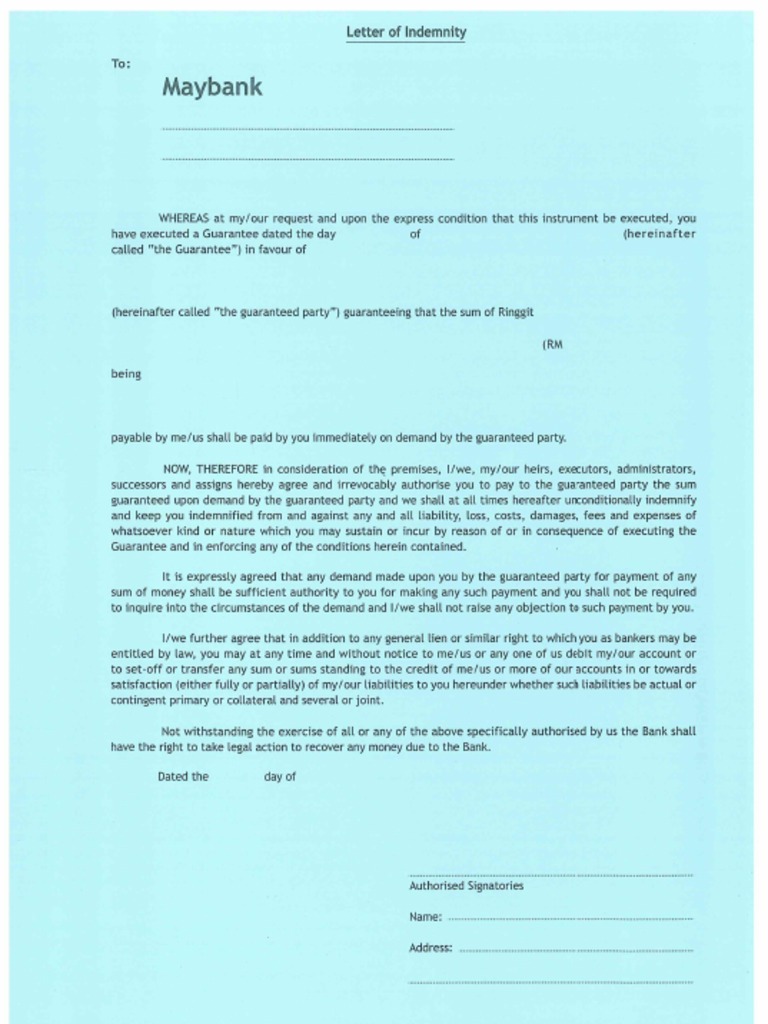 Indemnity Letter | PDF