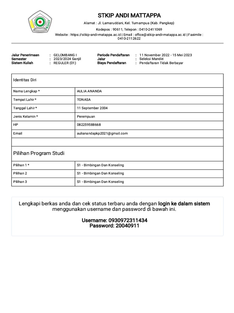 PMB - Stkip-Andi-Matappa - Ac.id Index - PHP Pendaftaran PMB cetakFormPmb#NANDA | PDF