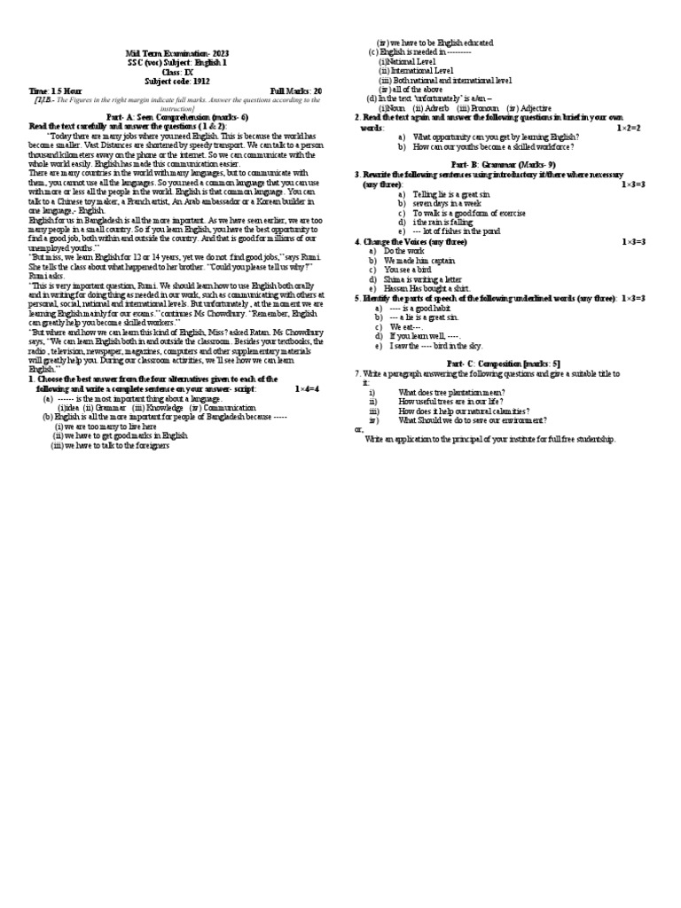 Class Ix English | PDF | English Language | Subject (Grammar)
