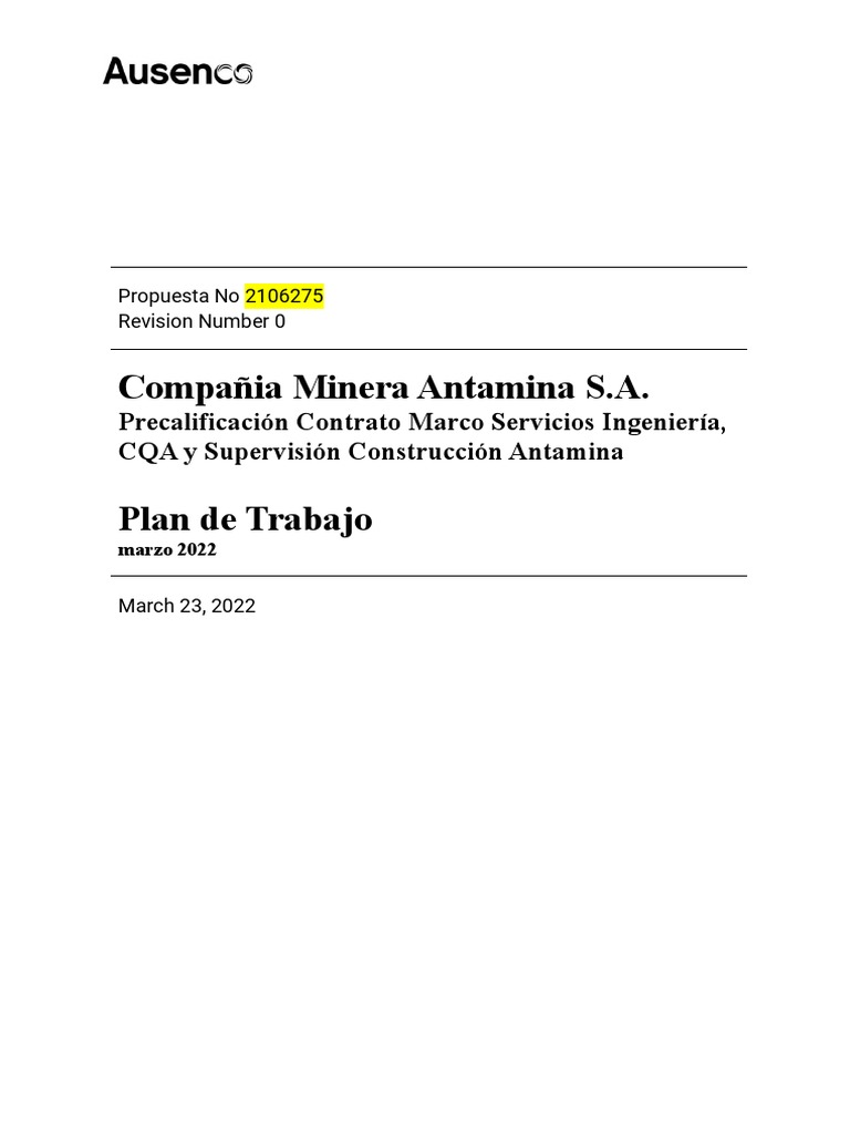 Plan de Trabajo CQA | PDF