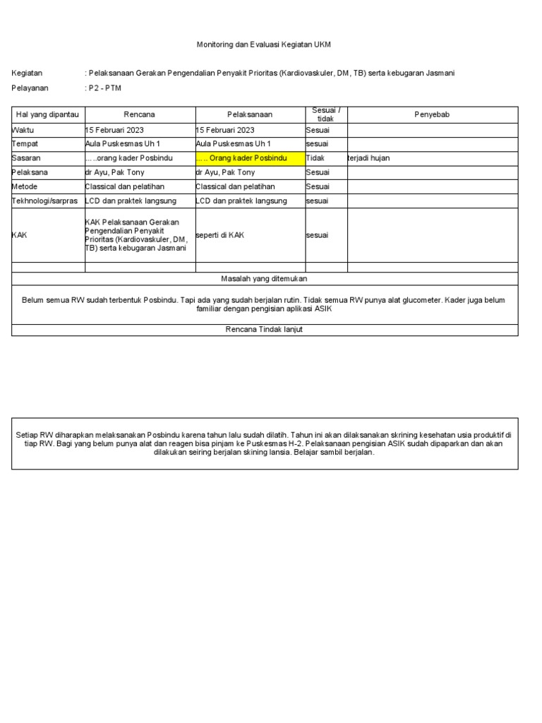 Form Monev Kegiatan UKK | PDF