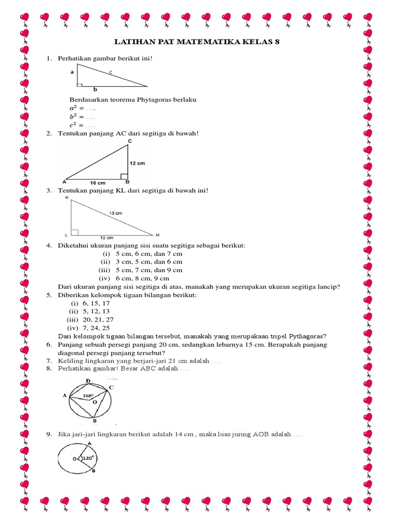 Latihan Pat Matematika Kelas 8 | PDF