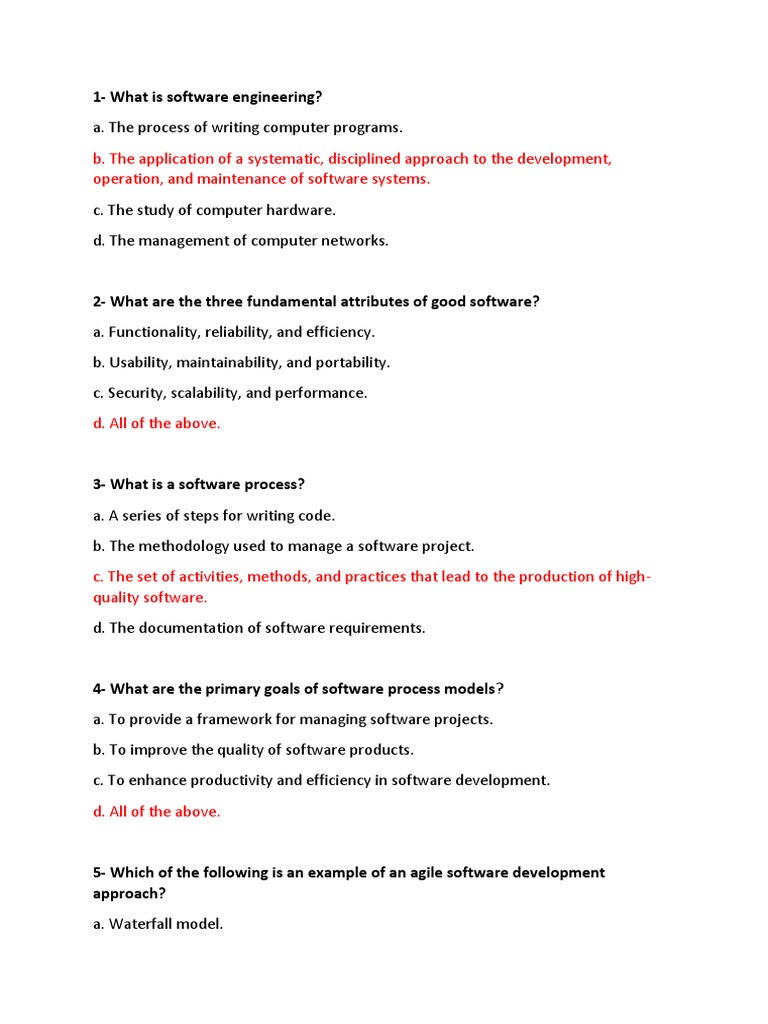 Software Engineering Basics Quiz | PDF | Computers