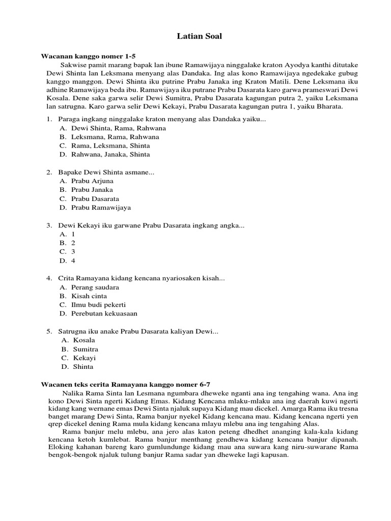 Latihan Soal Kls 7 Basa Jawa | PDF
