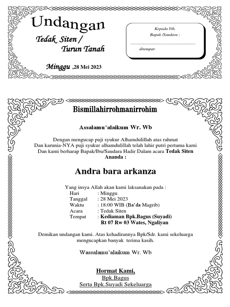 Undangan Acara Tedak Siten Andra | PDF