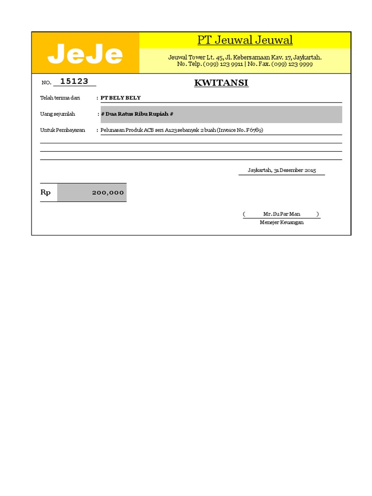 Contoh Template Kwitansi Excel Sederhana Ver.1.1 | PDF