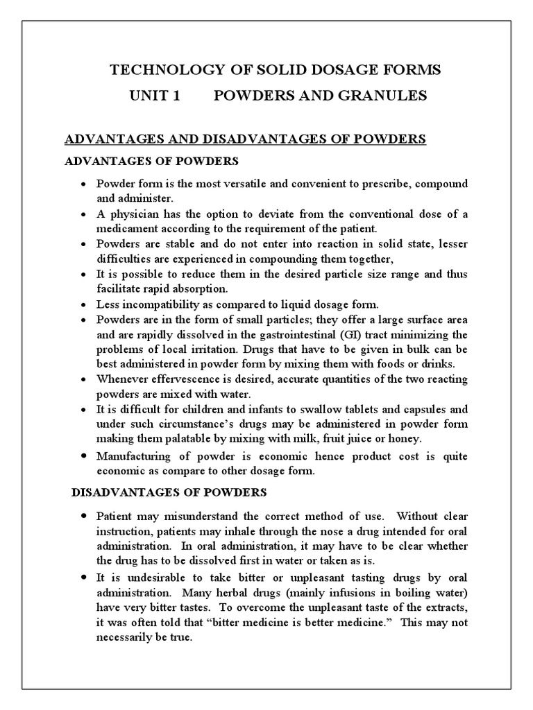 TECHNOLOGY OF SOLID DOSAGE FORMS Unit 1 | PDF | Chemistry | Physical Sciences