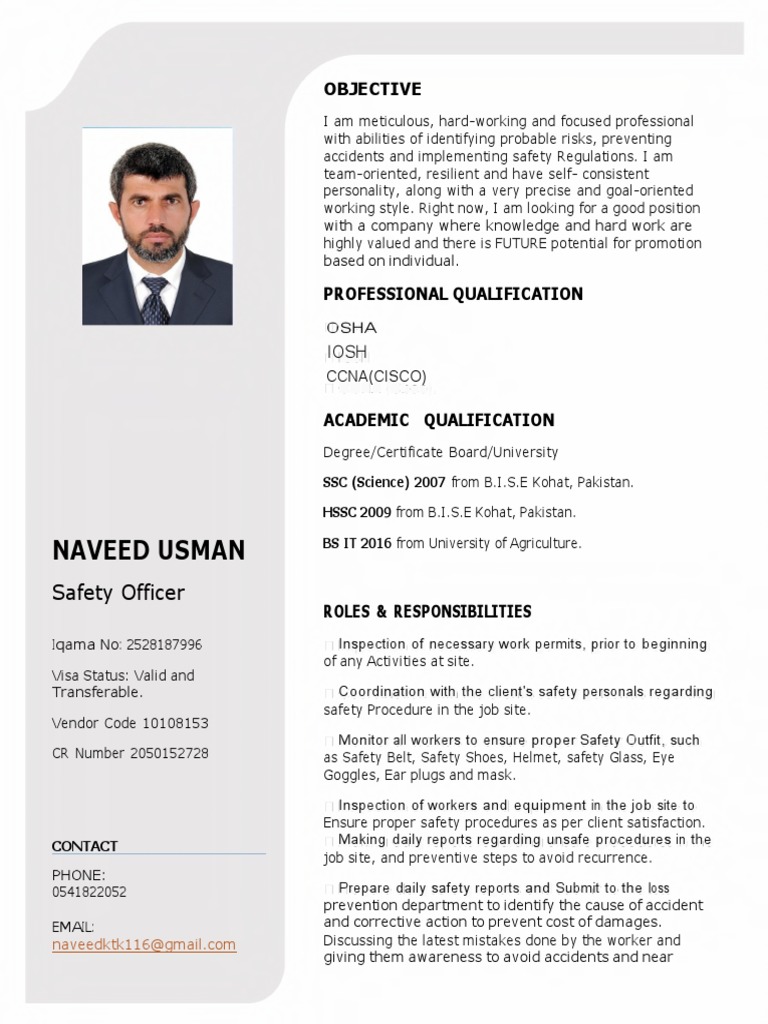 HSE Officer NAVEED CV PDF | PDF | Safety