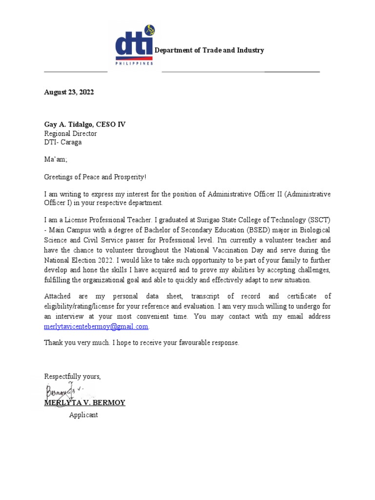 Dti Application Letter | PDF | Business | Finance & Money Management