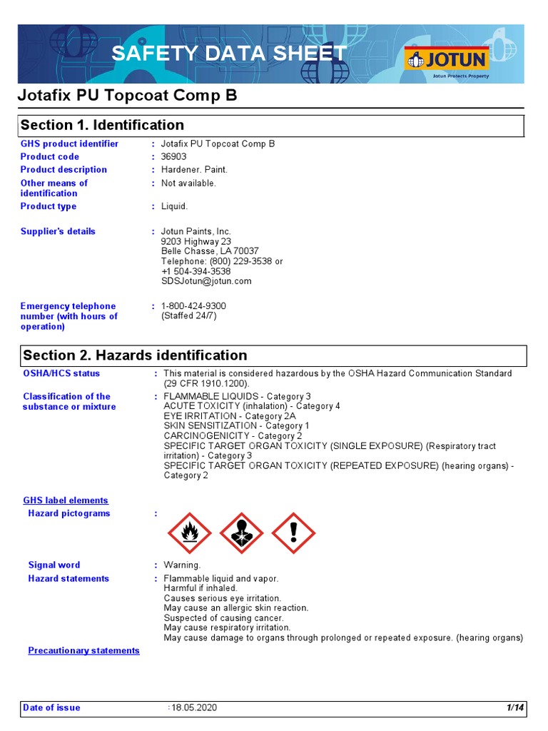 MSDS - JOTAFIX PU TOPCOAT COMP B (English) | PDF
