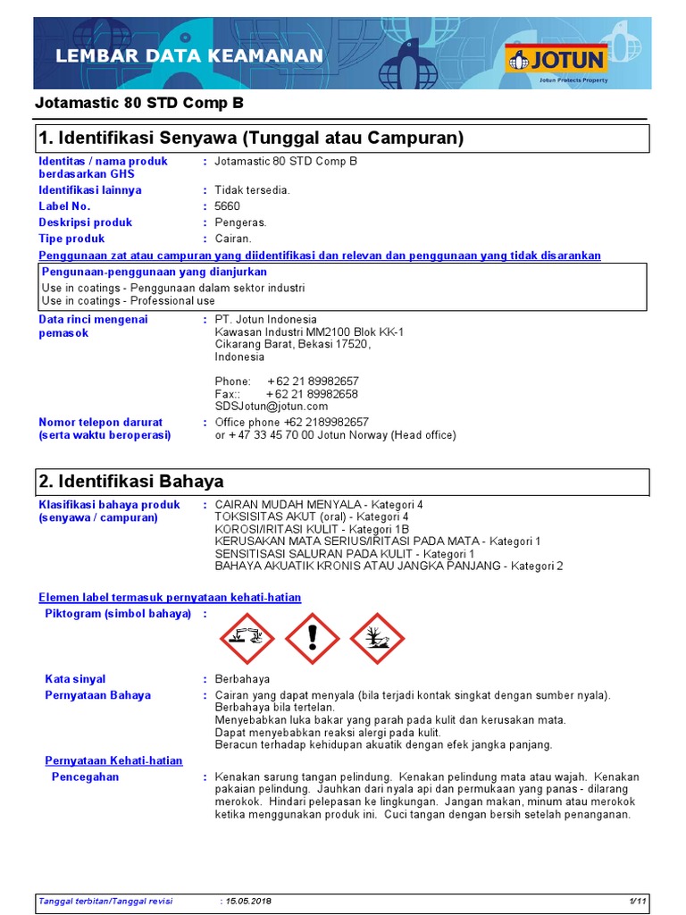 MSDS - Jotamastic 80 Component B | PDF