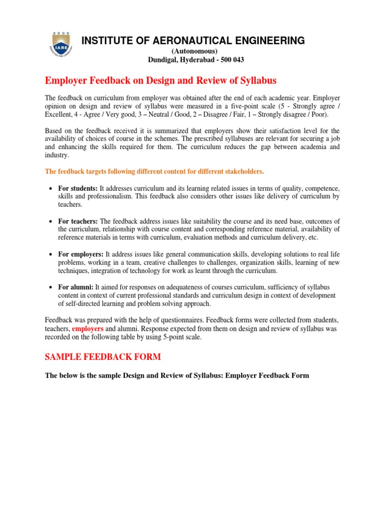 Contact Employer Feedback Report | PDF | Curriculum | Engineering