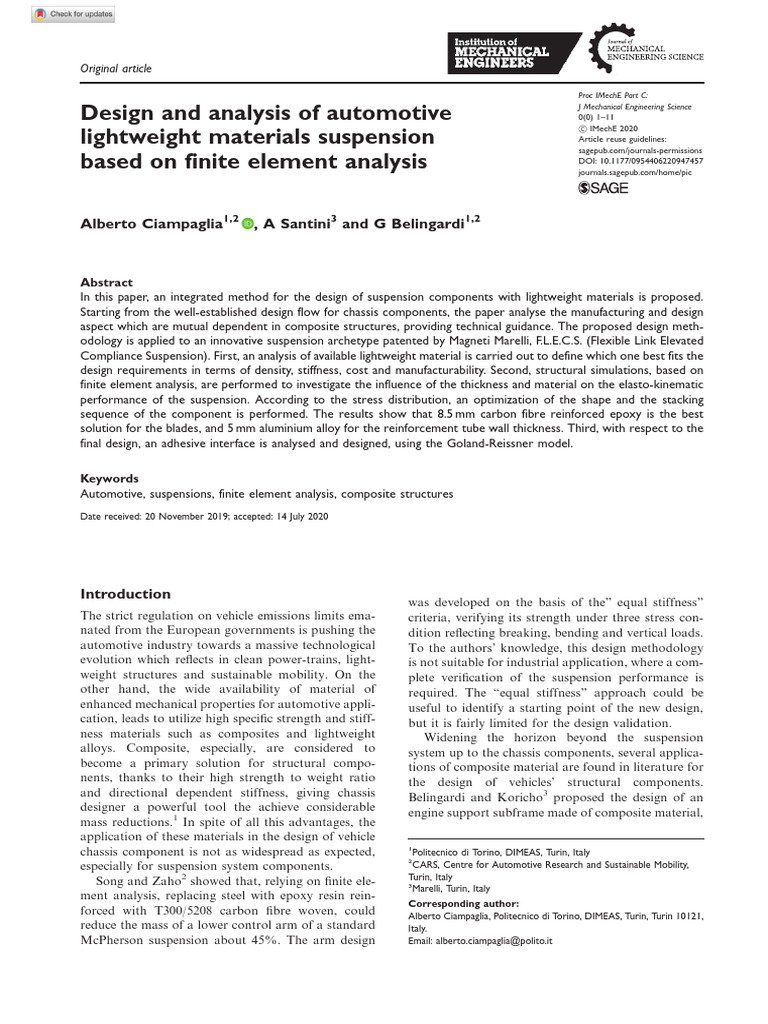 Design and Analysis of Automotive Lightweight Materials Suspension ...