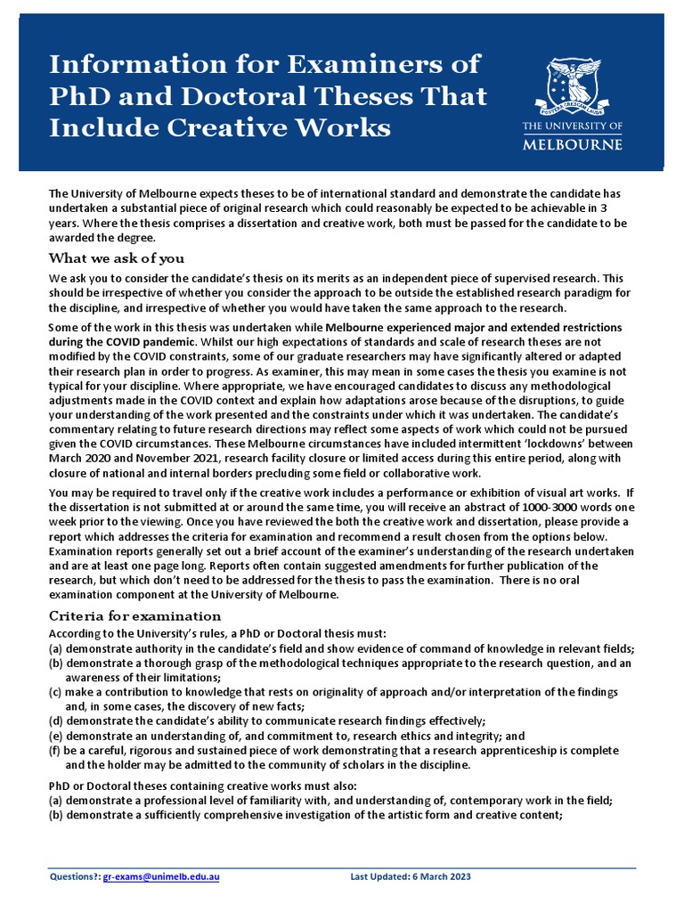 5 Examiner Info PHD and Doctoral Theses Creative Works - New Policy ...