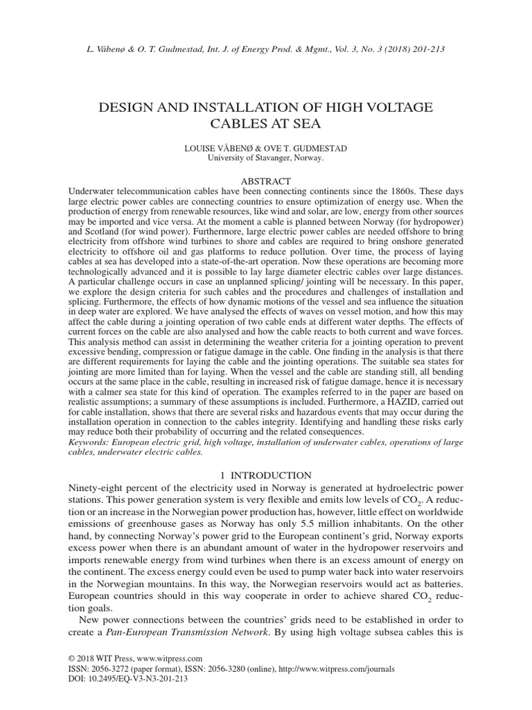 Cable Laying - Design and Installation of High Voltage Cables at Sea | PDF