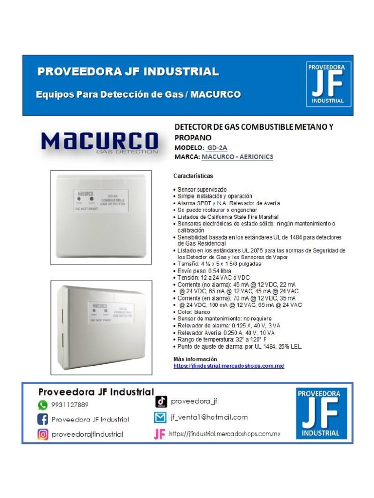 Detector de Gas Macurco GD-2A | PDF