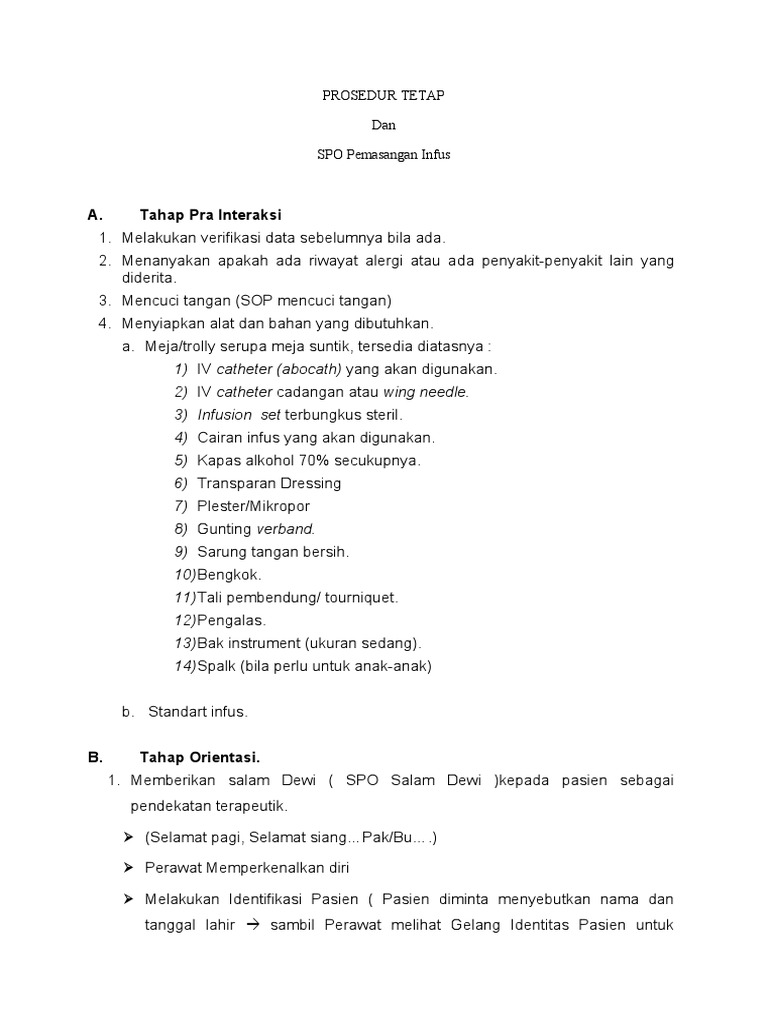 Protap Dan Sop Pemasangan Infus | PDF