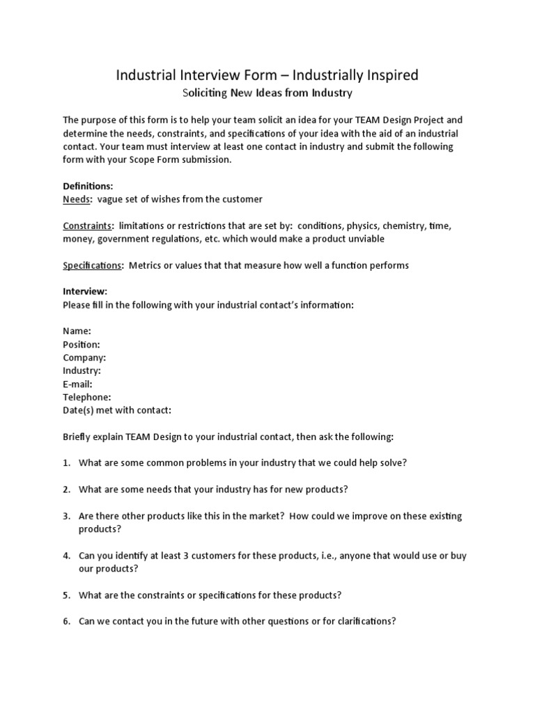 Industrial Interview Form-Industrially Inspired | PDF
