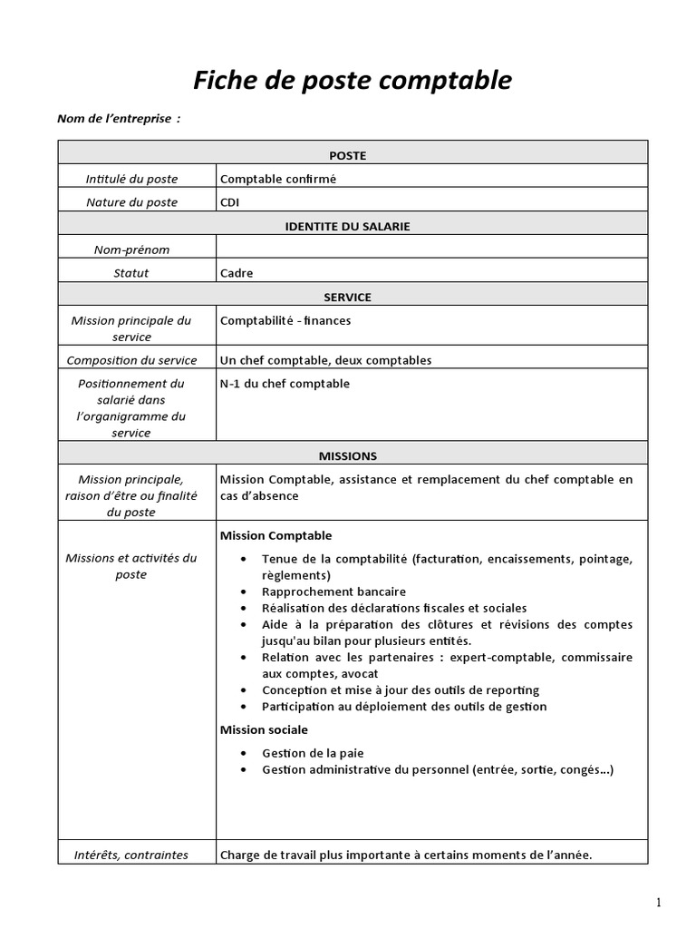 Modele Fiche de Poste Comptable Word Gratuit | PDF | Comptabilité | Business
