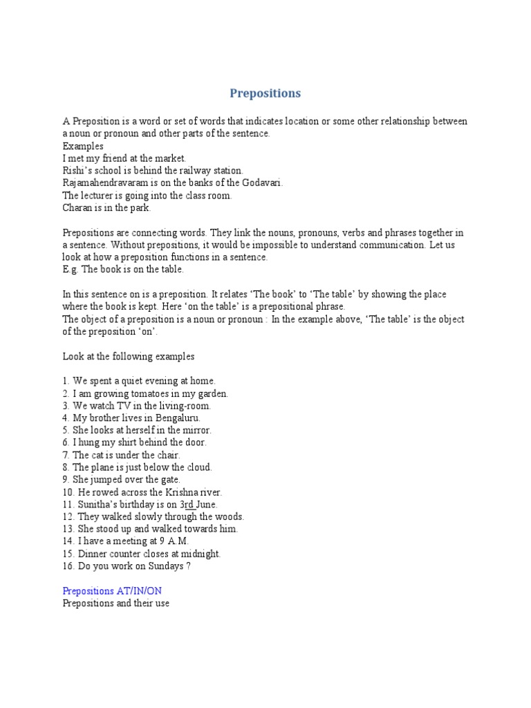Prepositions | PDF | Preposition And Postposition | Noun