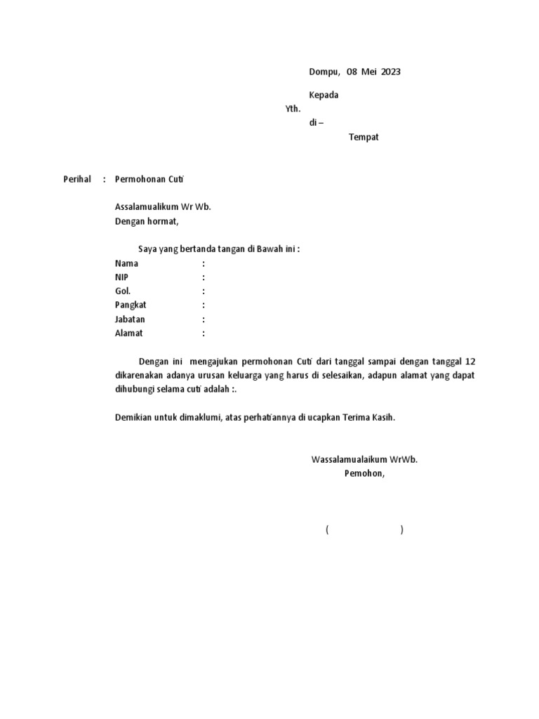 Contoh Surat Cuti | PDF