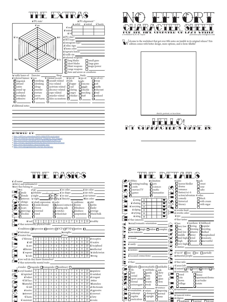 No-Effort Character Sheet Revamped FACING PAGES | PDF