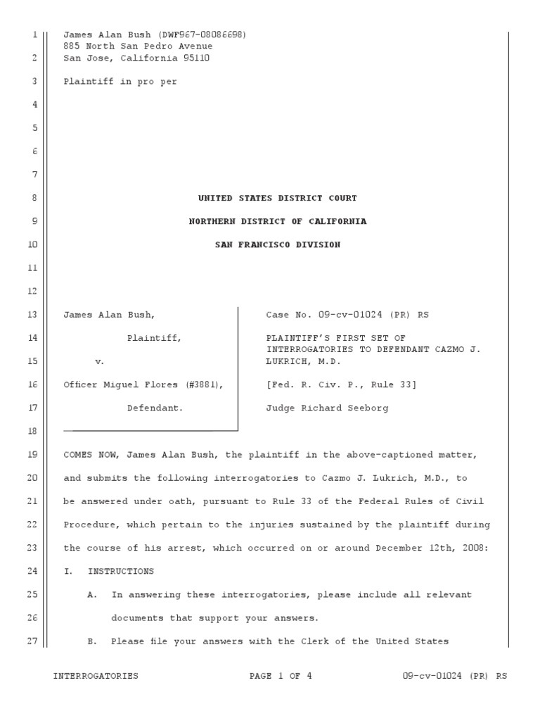 Plaintiff's First Set of Interrogatories To Dr. Cazmo J. Lukrich, M.D ...