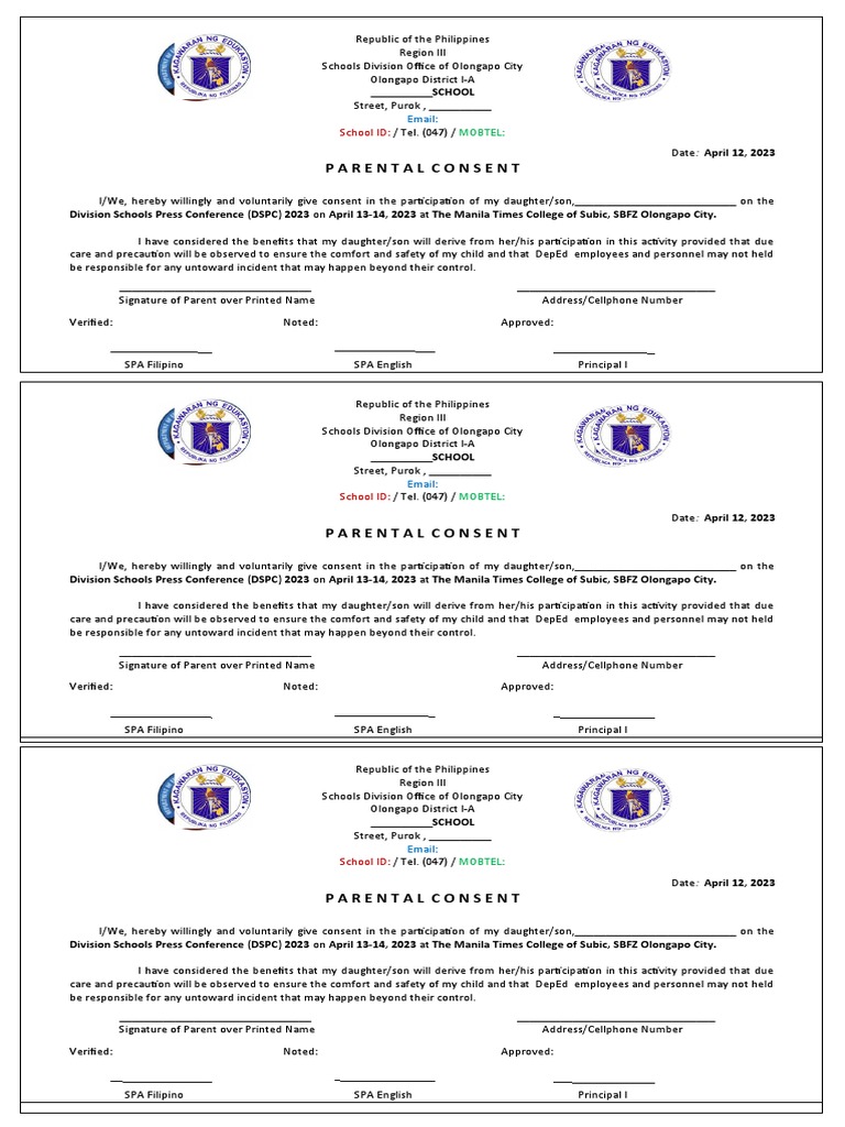 Dspc-Parental Consent | PDF | Philippines | Social Institutions