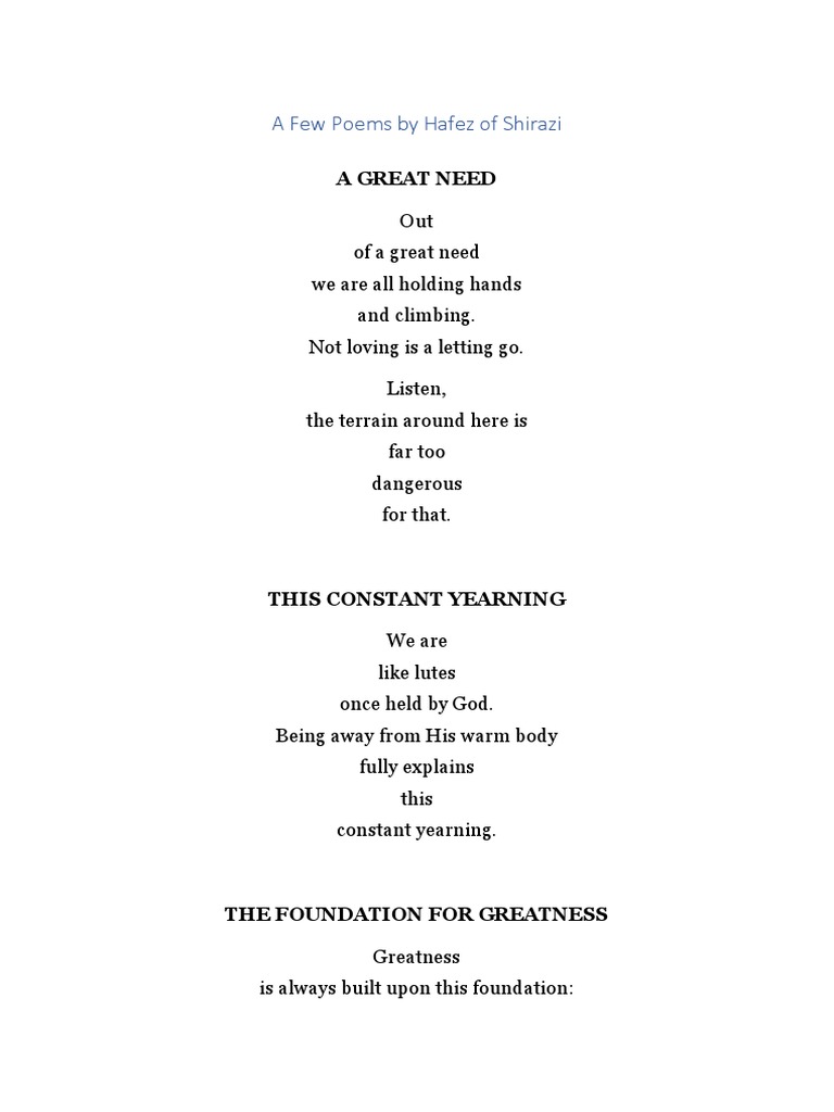 A Few Poems by Hafez of Shirazi (1) - 1 | PDF | Hafez | God