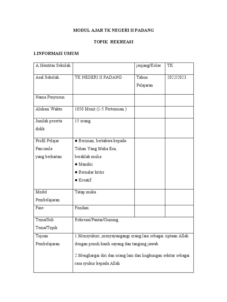 Modul Ajar Rekreasi | PDF
