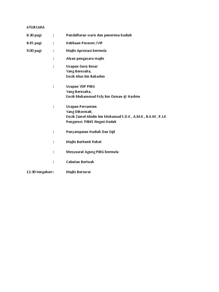 Aturcara Majlis Apresiasi & Pibg | PDF