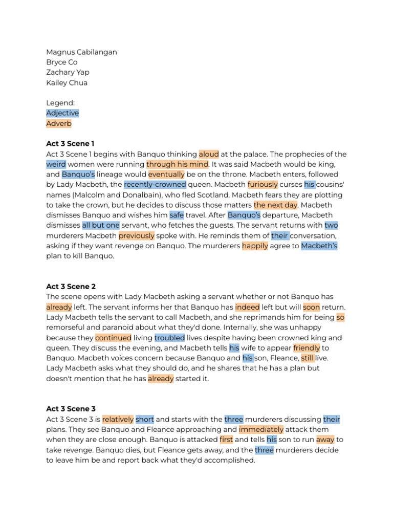 ELL Macbeth Adverb and Adjective Activities | PDF