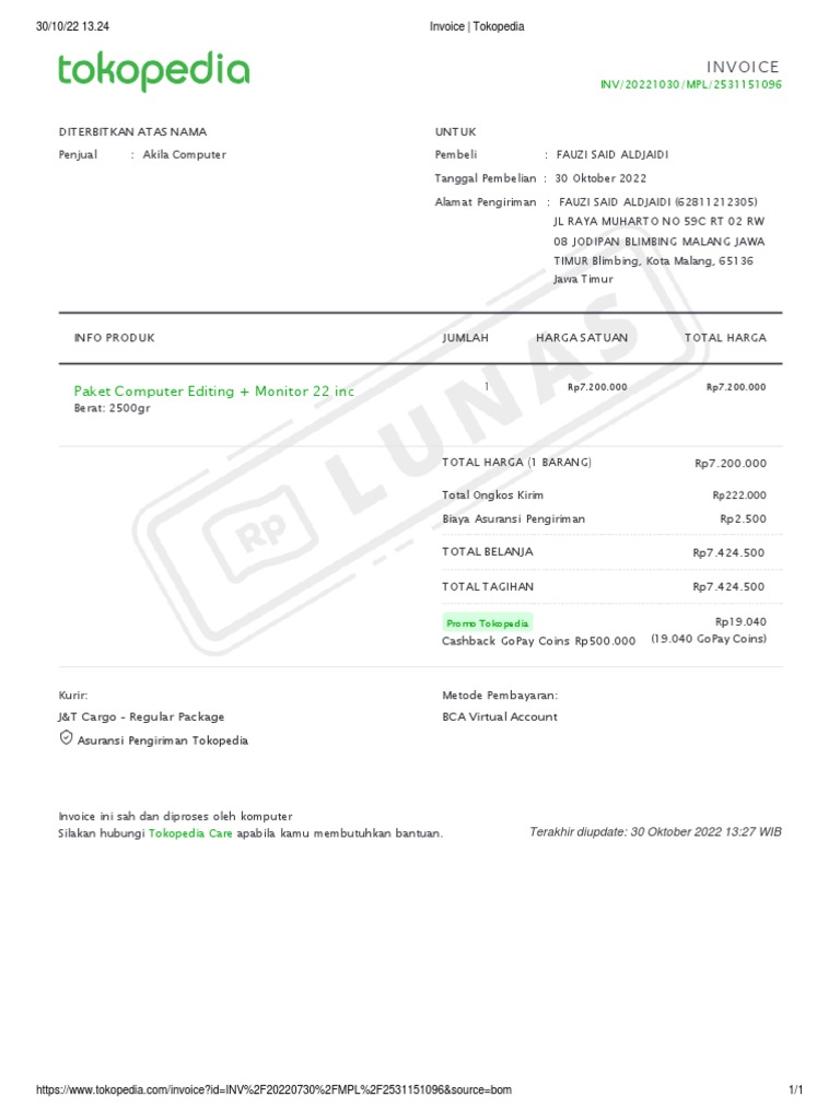 Invoice - Tokopedia | PDF