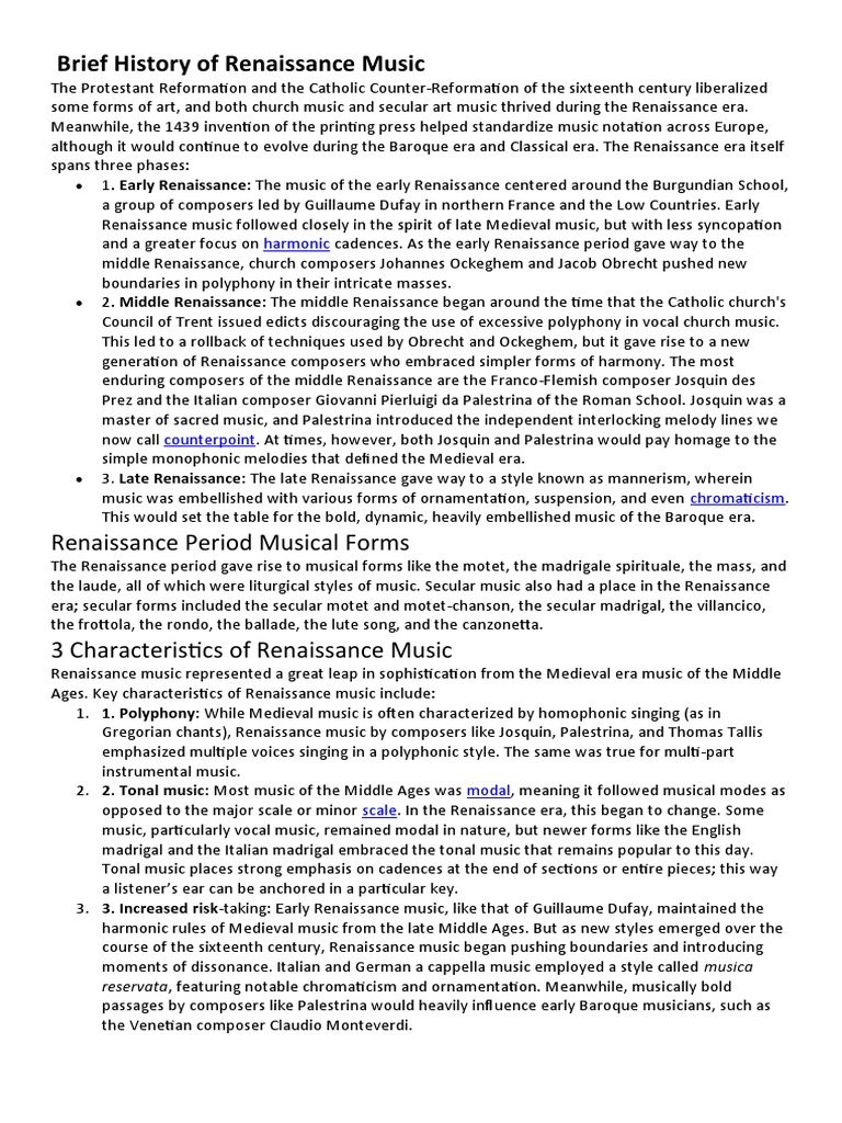 Brief History of Renaissance Music | PDF | Art