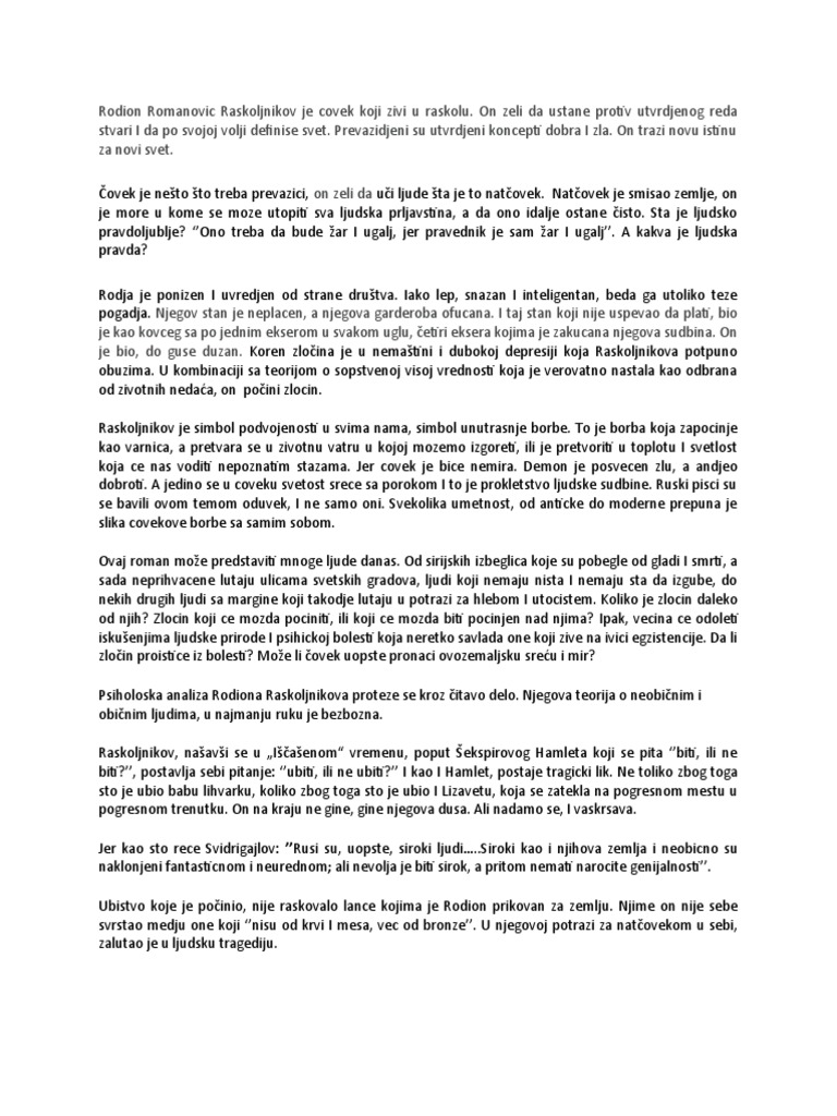 Raskoljnikov Kao Povlasceni Ubica | PDF