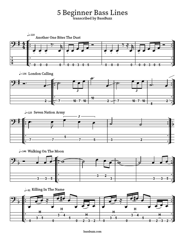 Beginner Bass Lines | PDF
