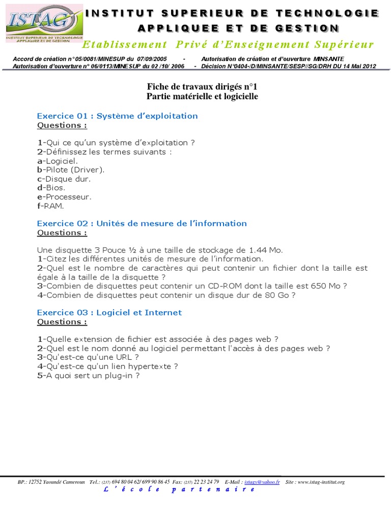 Exercices Informatique pour Étudiants | PDF | Disque dur | Fichier ...