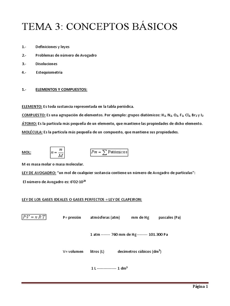 Tema 3 Conceptos Básicos. La Unidad Fundamental de La Química El Mol | PDF