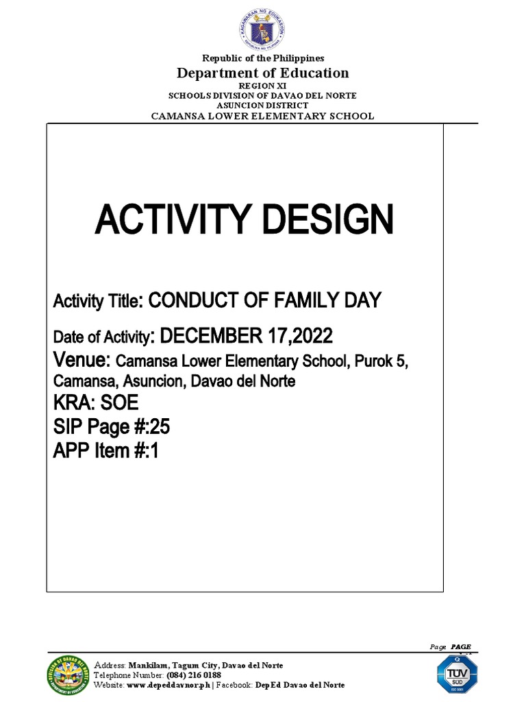 Activity Design On Family Day | PDF