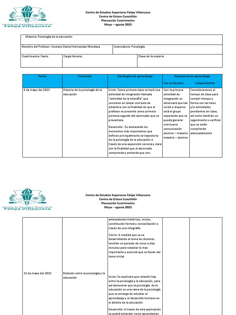 Formato de Planeación Docente | PDF