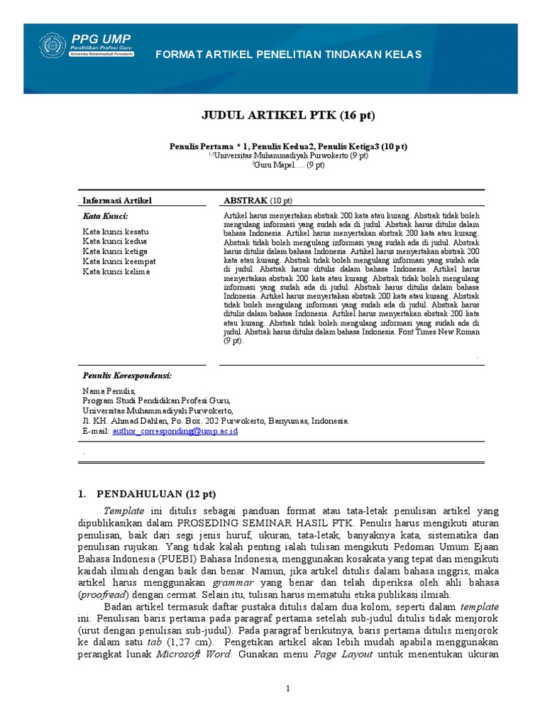 Lampiran Format Artikel PTK | PDF