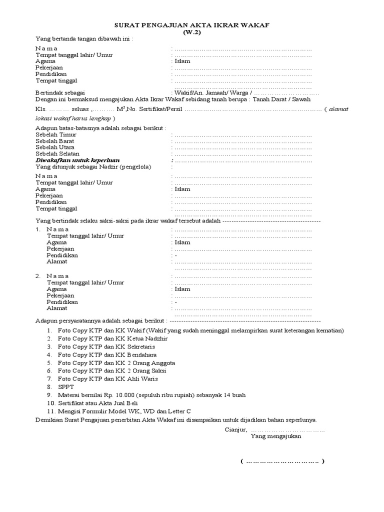 Contoh Surat Ikrar Wakaf Tanah | PDF