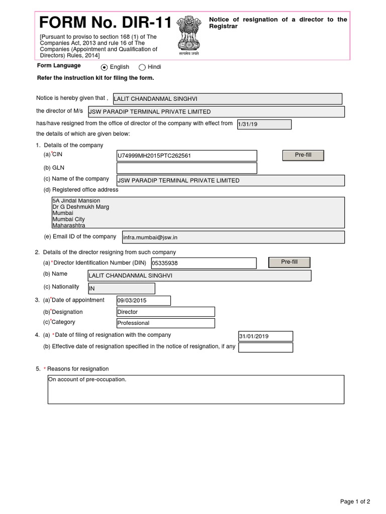 Form DIR-11-26022019 - Signed | PDF