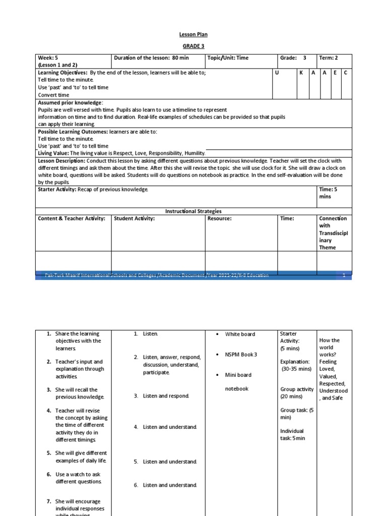 Lesson Plan Grade 3 Week 5 (Lesson 1 and 2) Extended Term | PDF ...