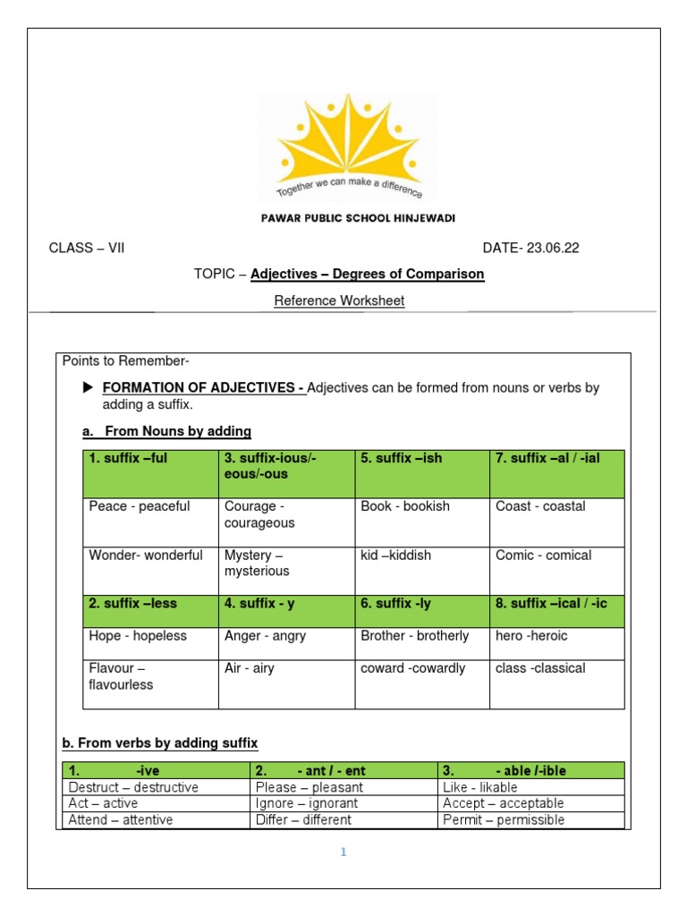 Grade 7 Adjectives Worksheet | PDF | Linguistic Typology | Linguistics